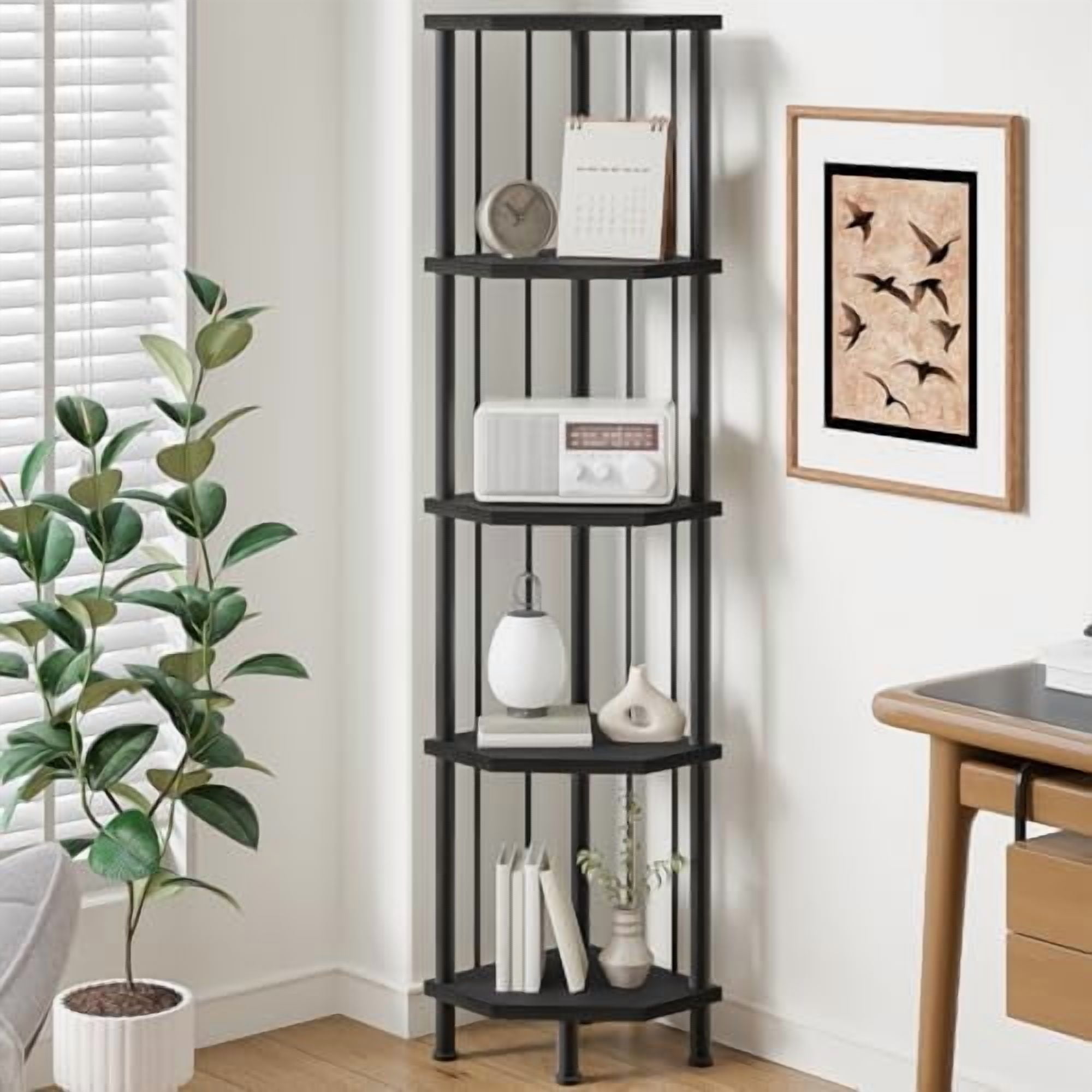 5-Tier Corner Shelf Stand, Industrial 58.3" Corner Shelf, Corner ...