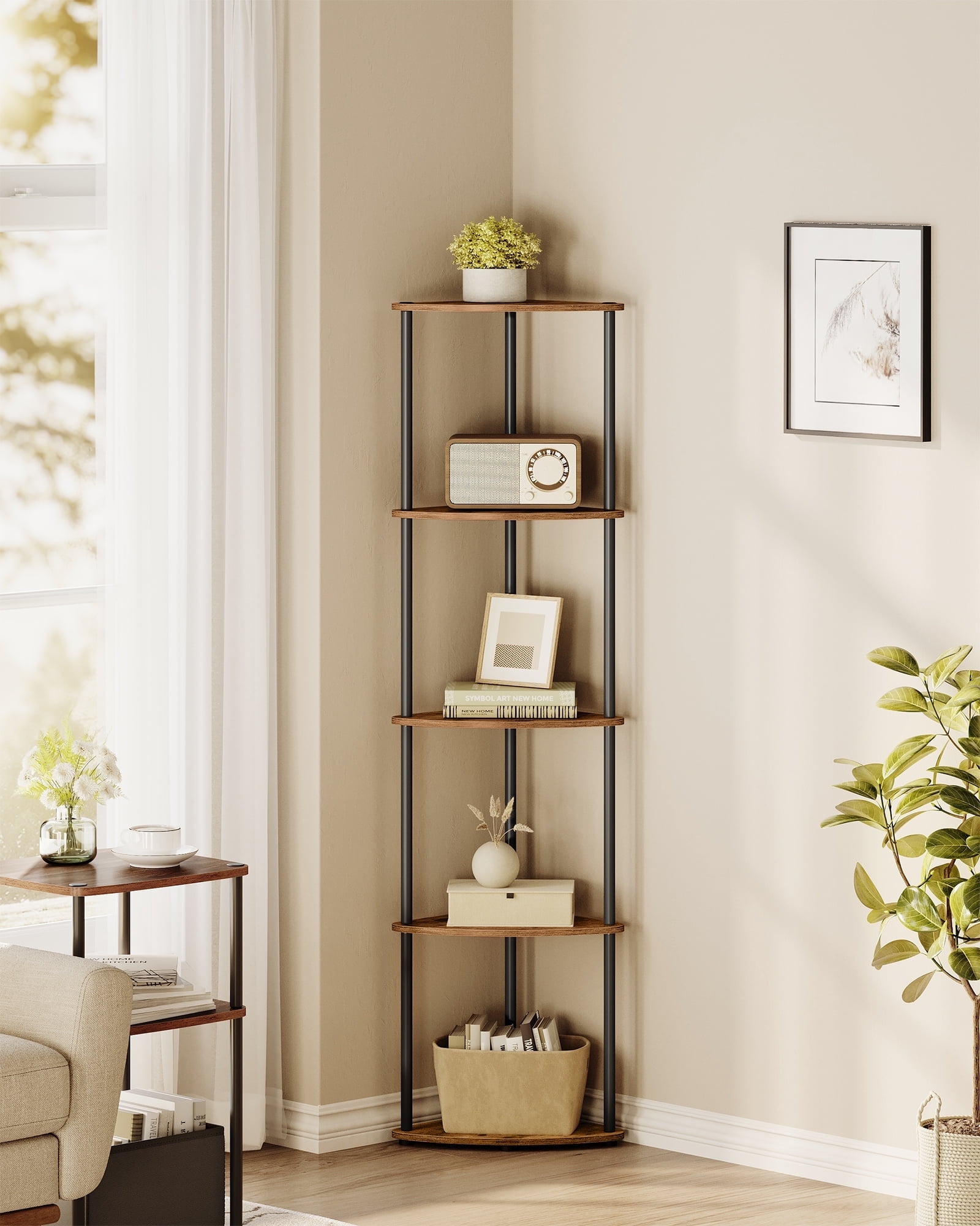 5-Tier Corner Shelf Stand - No Tools Assembly, Space-Saving Storage ...