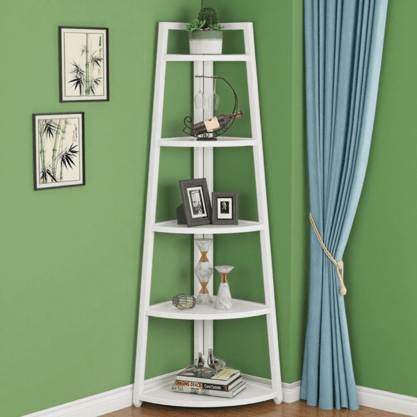 5-Tier Corner Shelf, Sturdy Metal Frame, 50lbs/Shelf, E1 Particle Board ...
