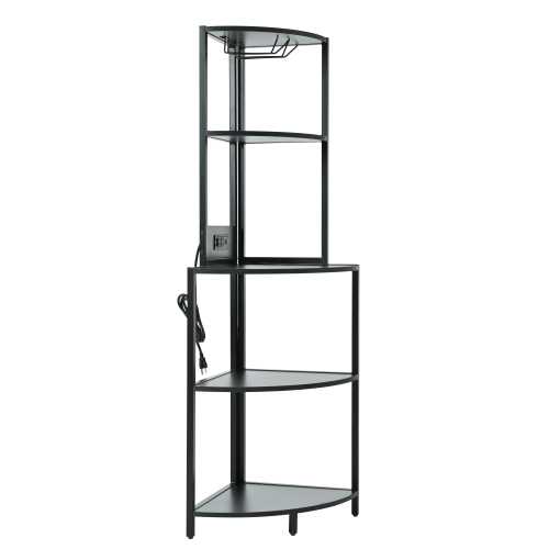 5 Tier Corner Shelf with LED Light and USB Plug, With Glass Holder ...