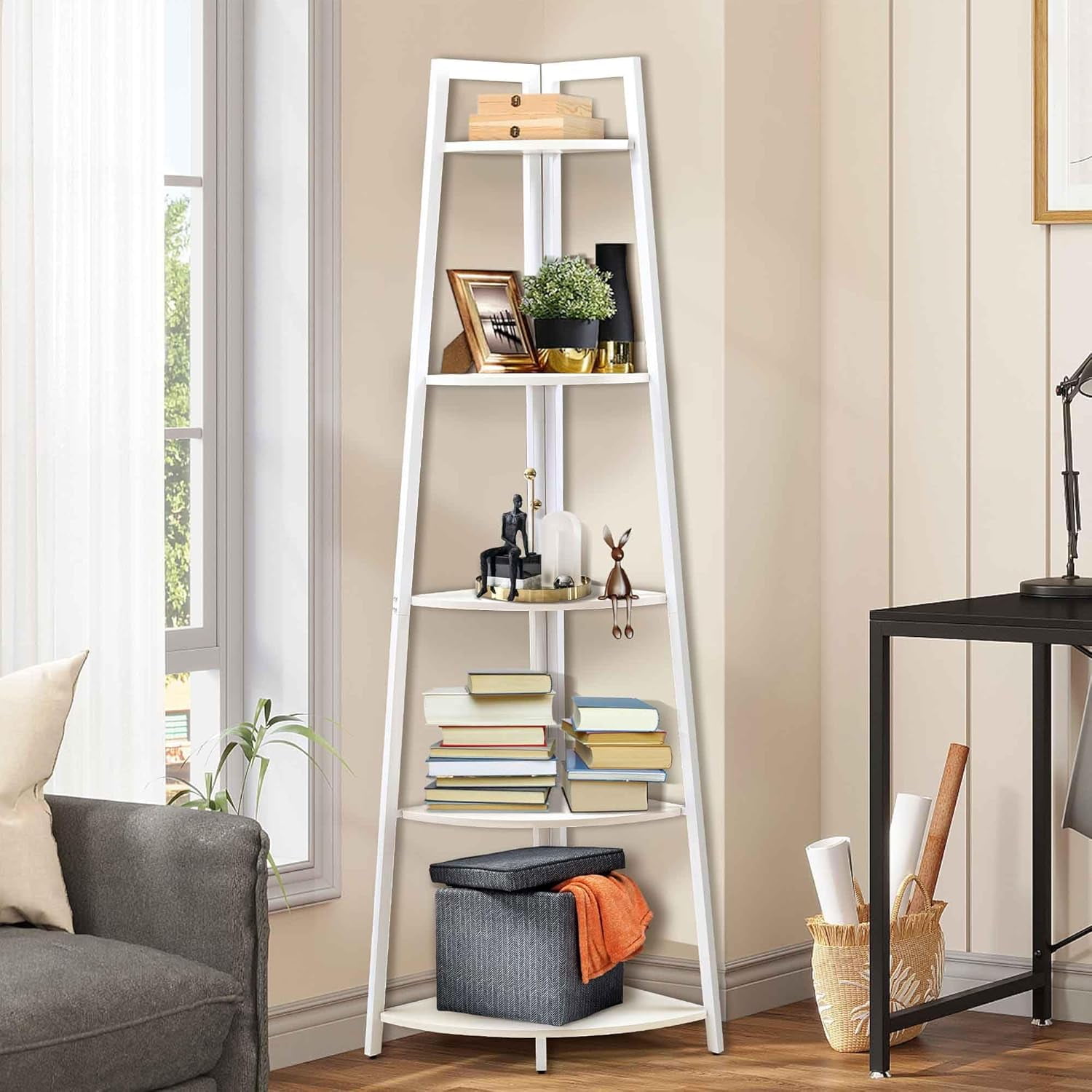 5 Tier Corner Stand, 70'' Tall Corner Ladder Shelf, Ideal for Books ...