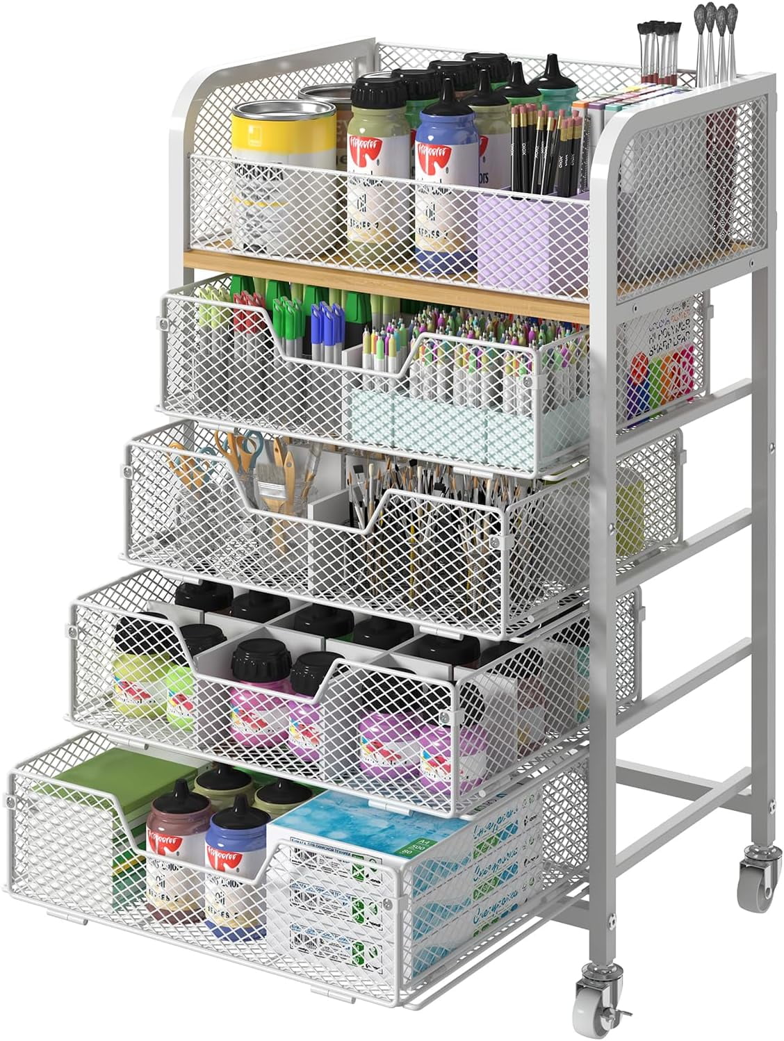 5-Tier Craft Organizer Cart with Wheels,Storage Cart with Drawers ...