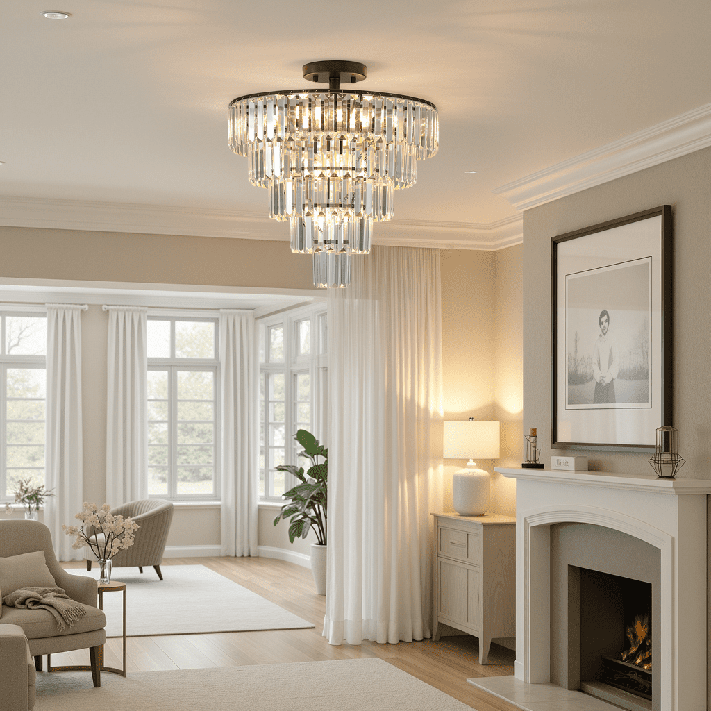 5-Tier Crystal Chandelier - Luxury Semi-Flush Mount Ceiling Light with K9 Crystals for Living ...