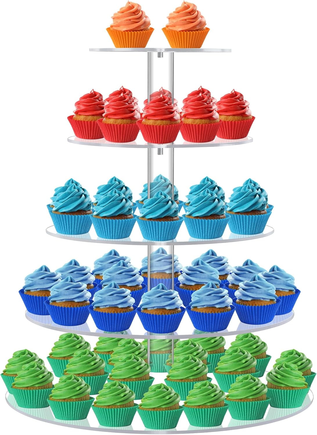 5 Tier Cupcake Stand for 50 Cupcakes, Round Cupcake Tower, Large ...