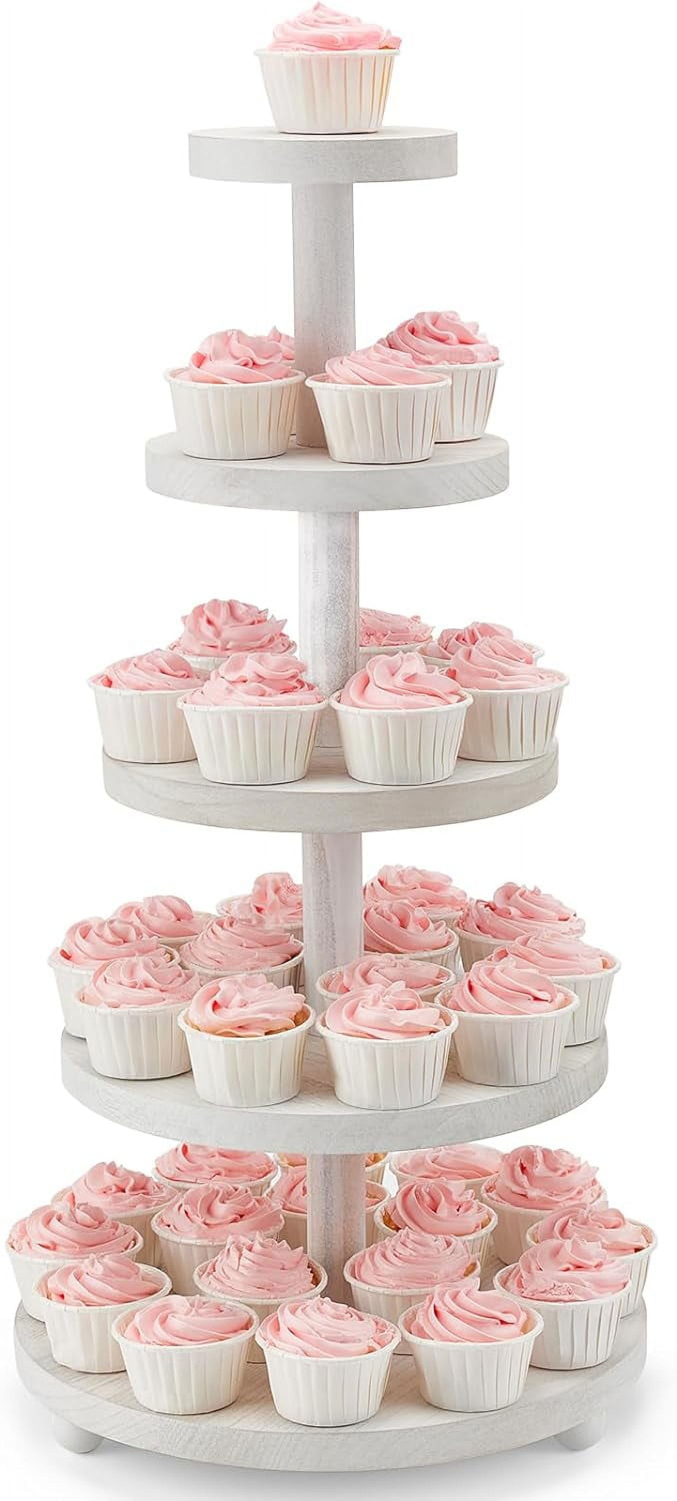 5 Tier Cupcake Stand,Wood Cupcake Stand with Tiered Tray Decor,Rustic ...