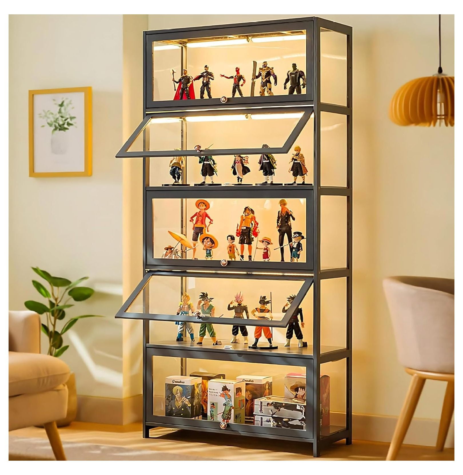 5 Tier Curio Display Cabinet, Storage Shelves with Glass Door, Toy ...
