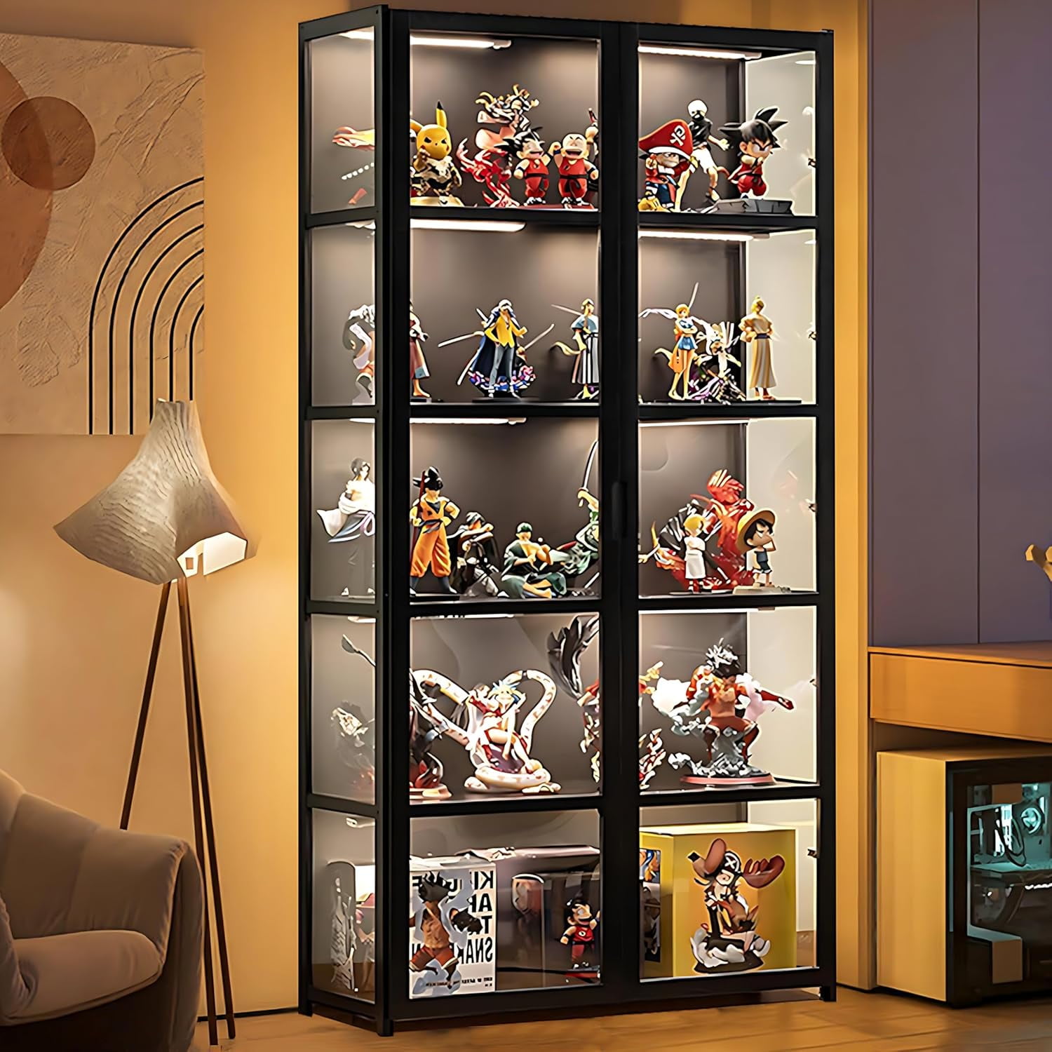 5-Tier Curio Display, Display Cabinet with Acrylic Glass Door ...