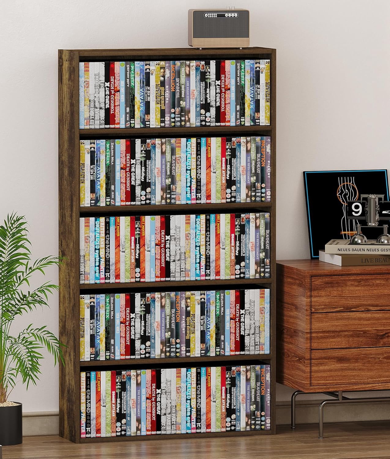 5 Tier DVD Storage Shelf, Media Storage Tower for CDs & Video Games ...