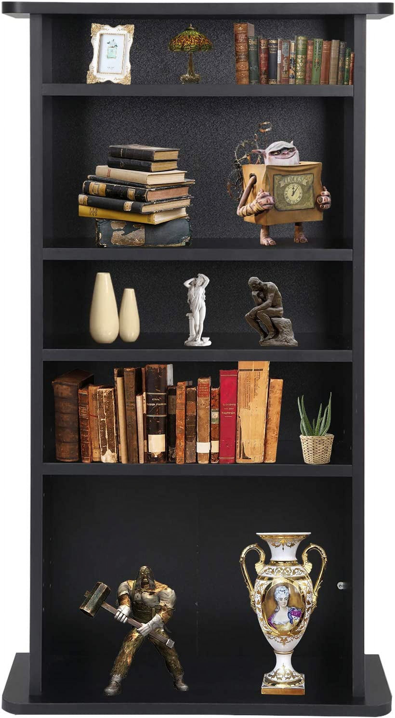 5 Tier DVD cd Storage DVD Shelf Adjustable Bookshelf Bookcase Media ...