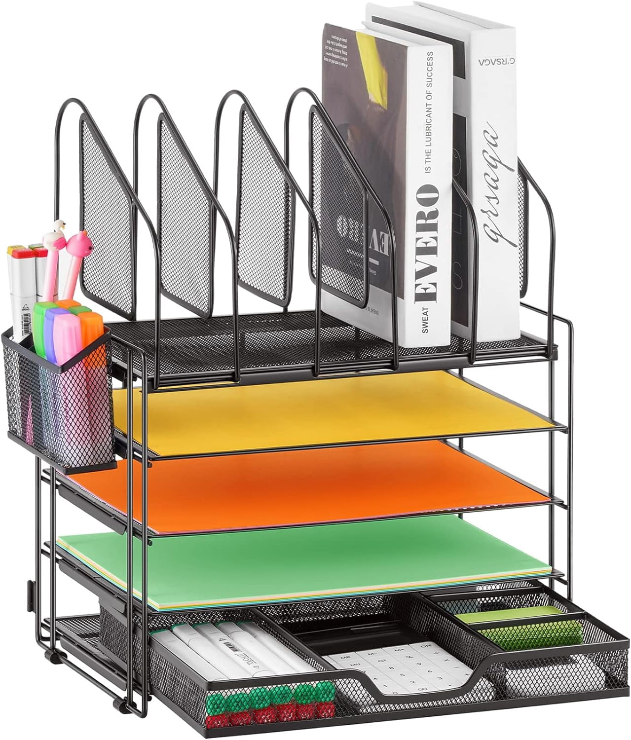5 Tier Desk File Organizer, Letter Tray Paper Organizer with Pen ...