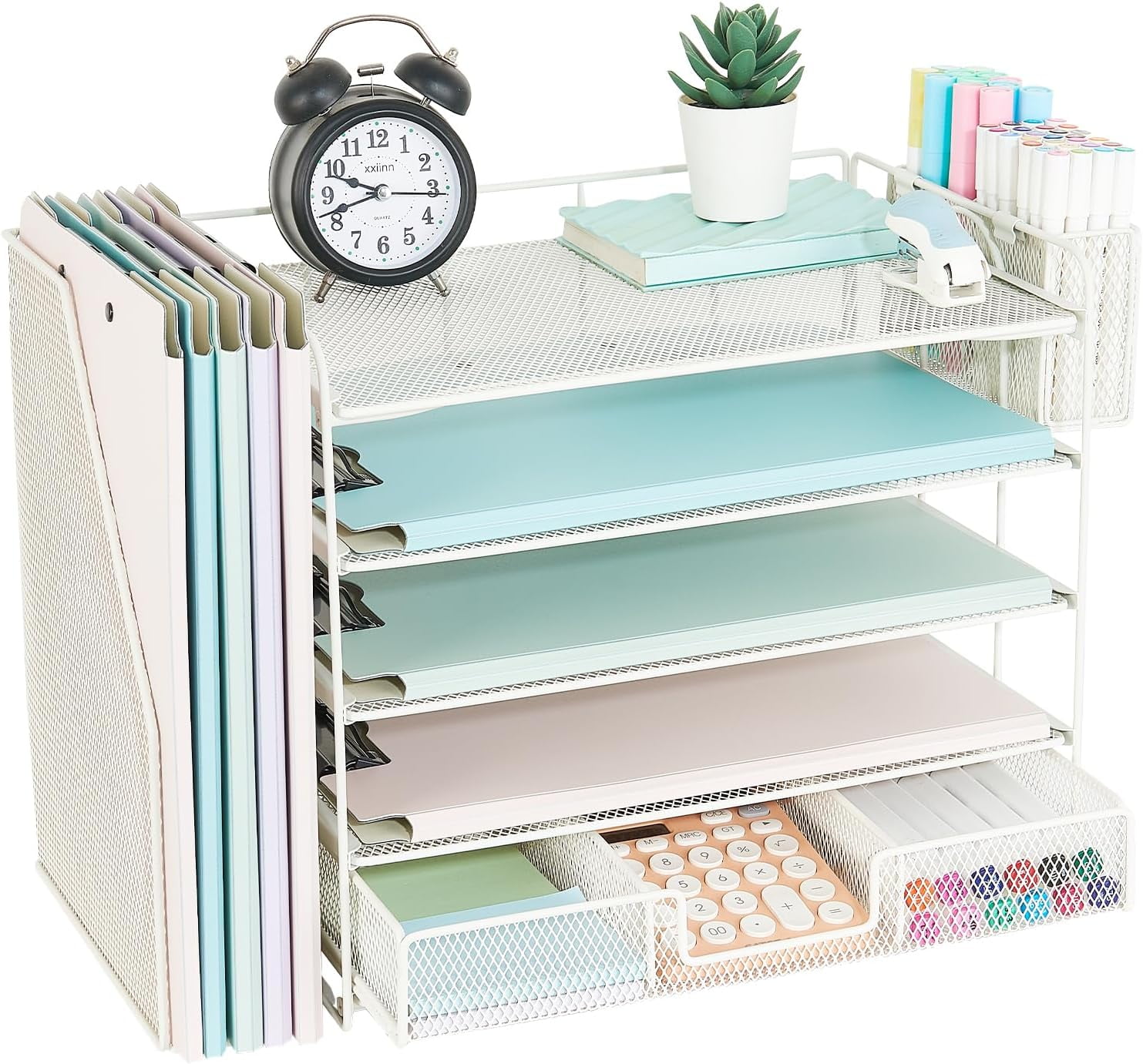 5 Tier Desk Organizer and Storage with Vertical Mesh File Racks ...