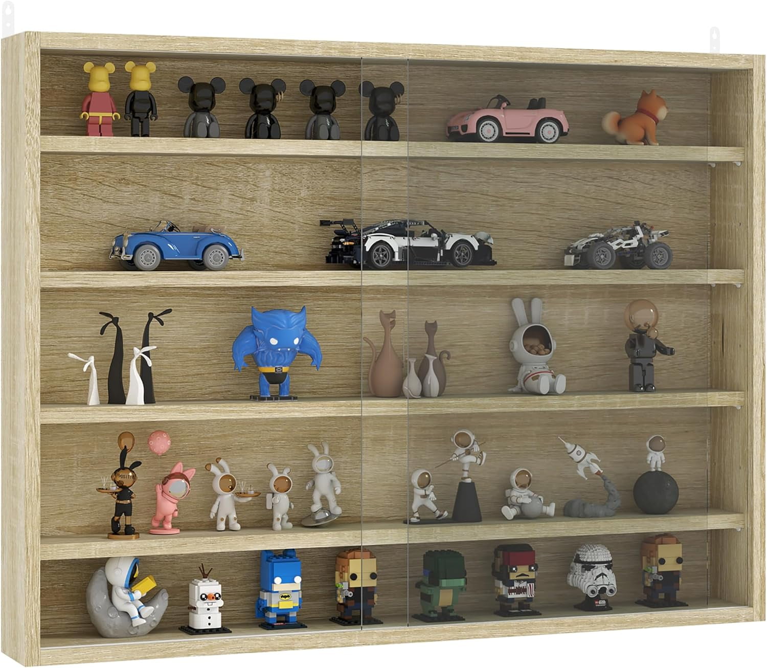 5-Tier Display Cabinet, Glass Door Cabinet with Adjustable Shelves ...