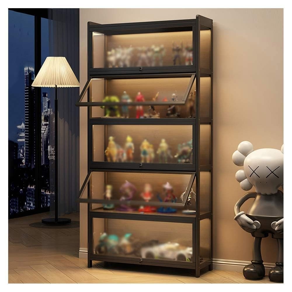 5-Tier Display Cabinet with Lock - Acrylic Glass Door Curio Case, Dust ...