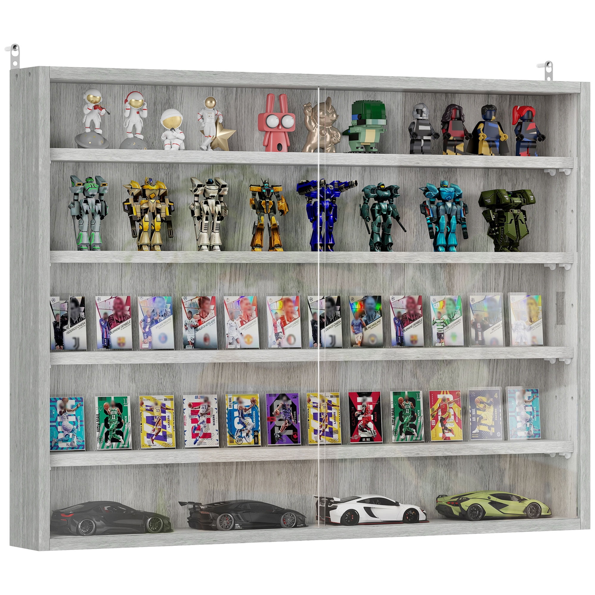 5-Tier Display Cabinet, Wall-Mounted Display Case with 2 Glass Doors ...