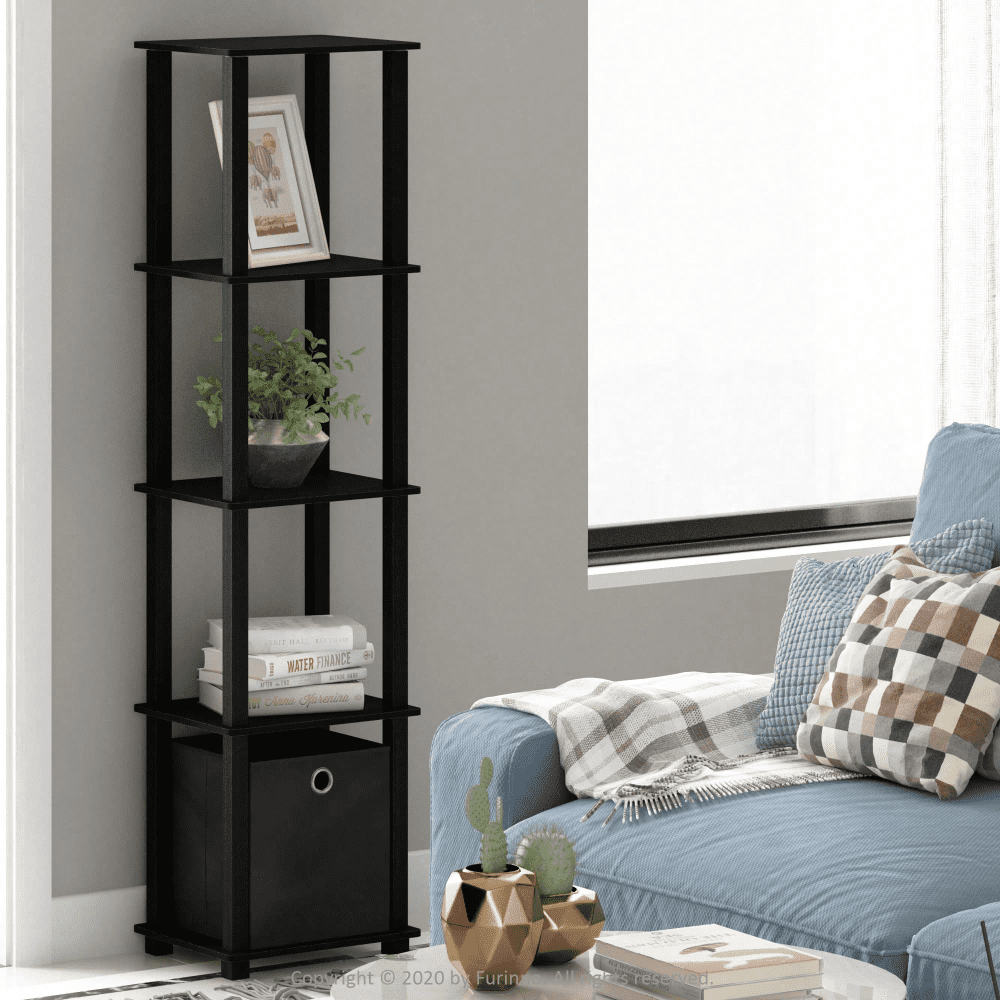 5-Tier Display Decorative Shelf With Bin, Corner Shelves Living Room ...