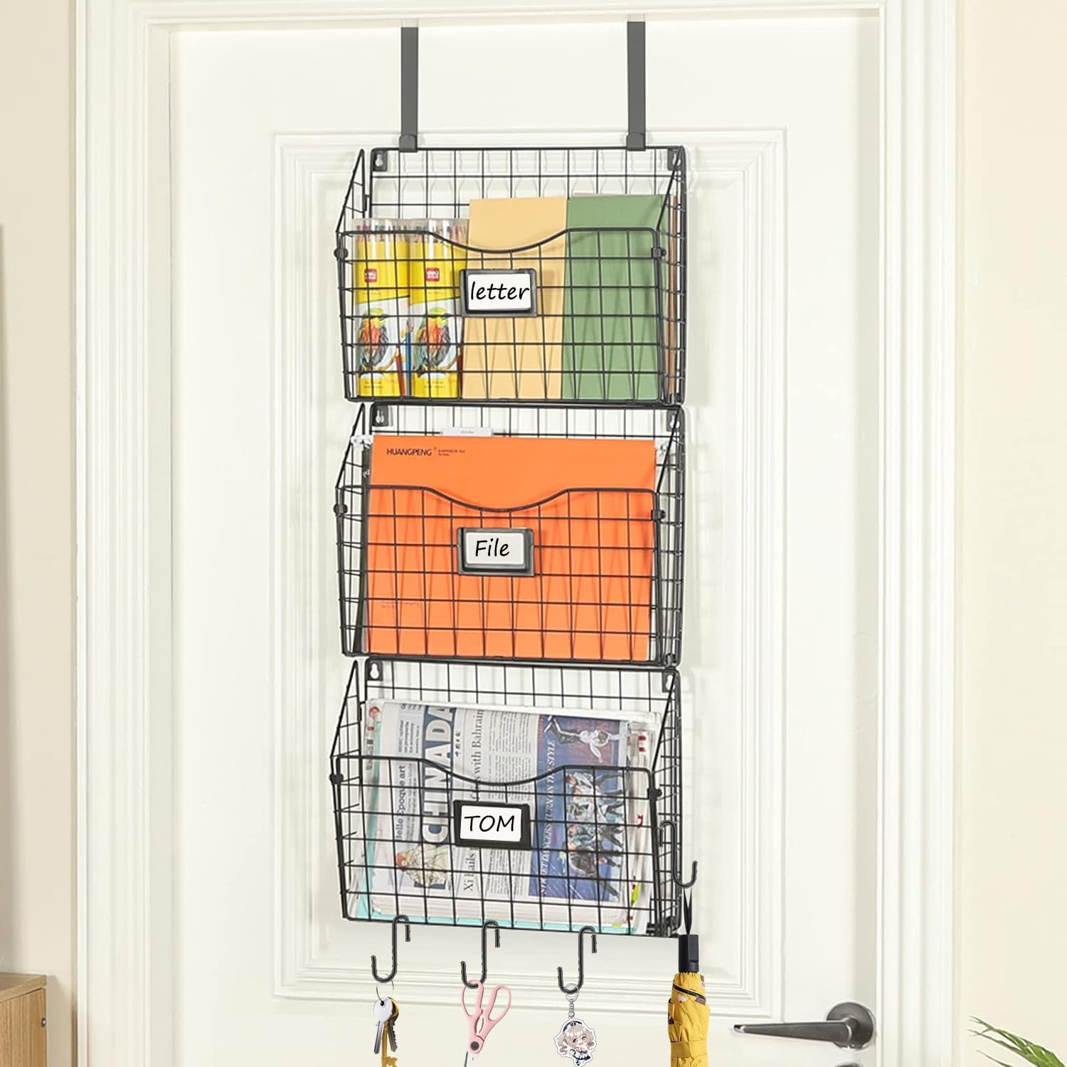 5-Tier Over the Door File Organizer, Stackable Hanging Wall Files Rack ...