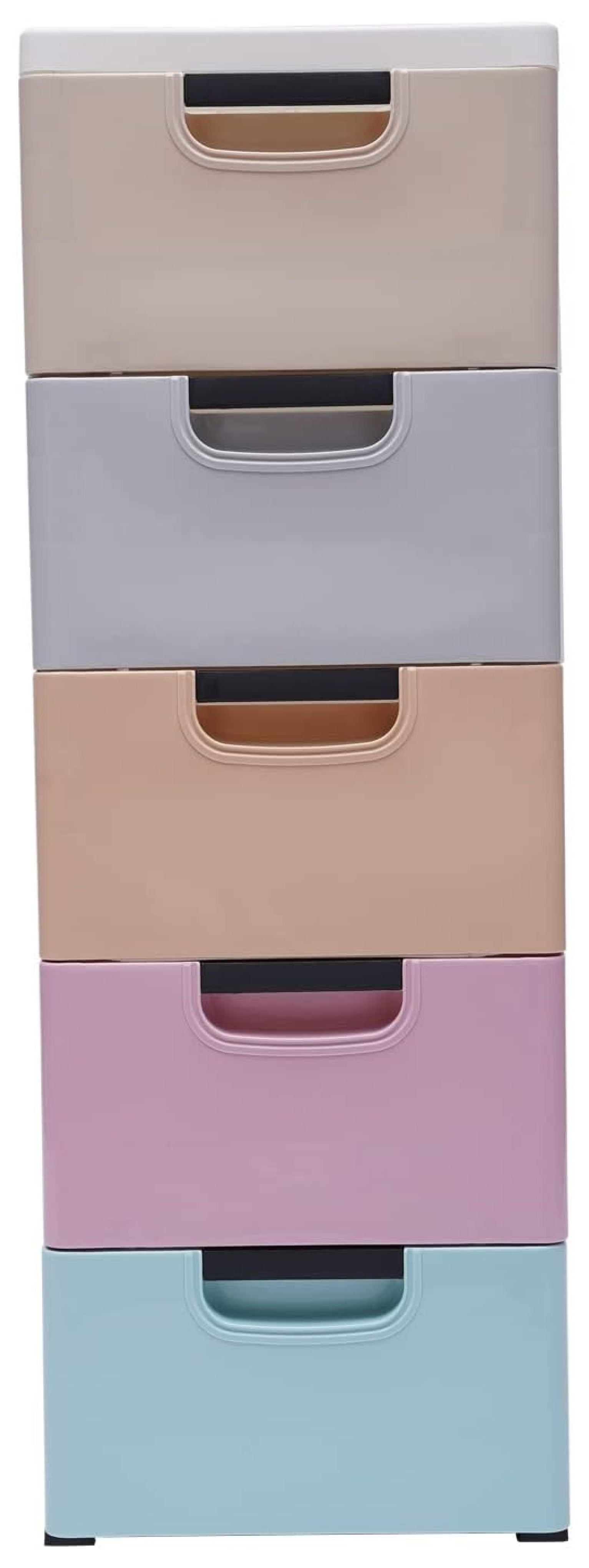 5 Tier Drawers, Plastic Drawers Storage Cabinet Stackable Multifunction ...