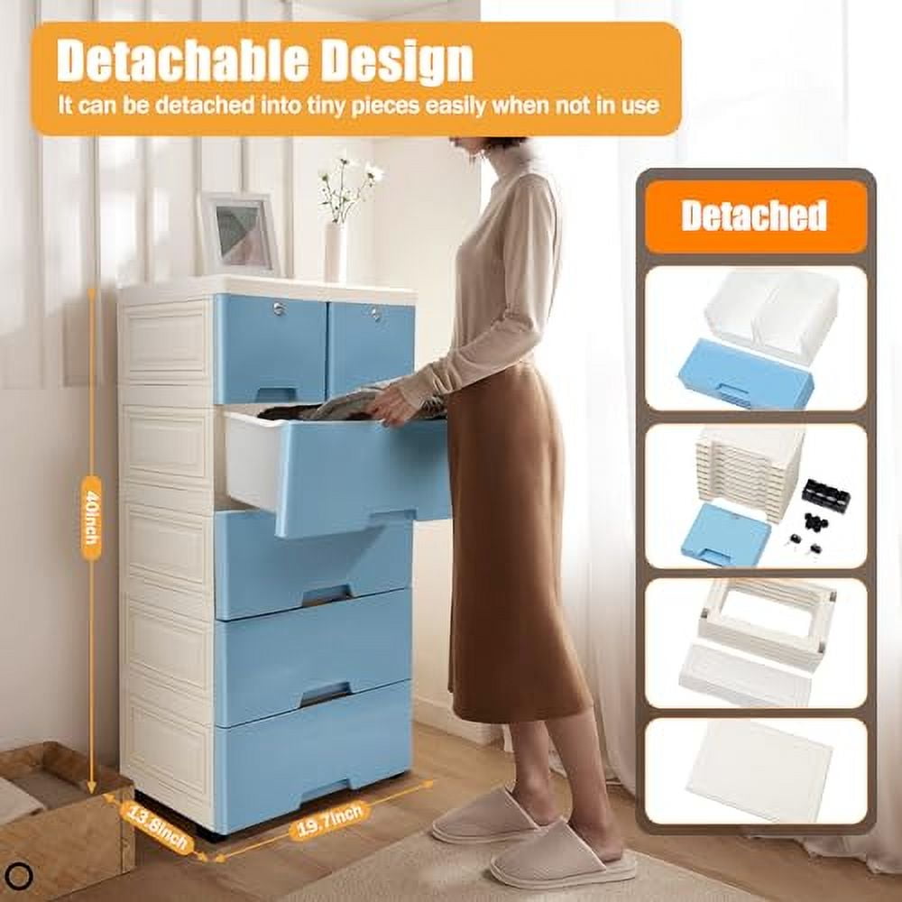 5 Tier Dresser with 6 Drawers, Clothes Storage Organizer with Locks and ...