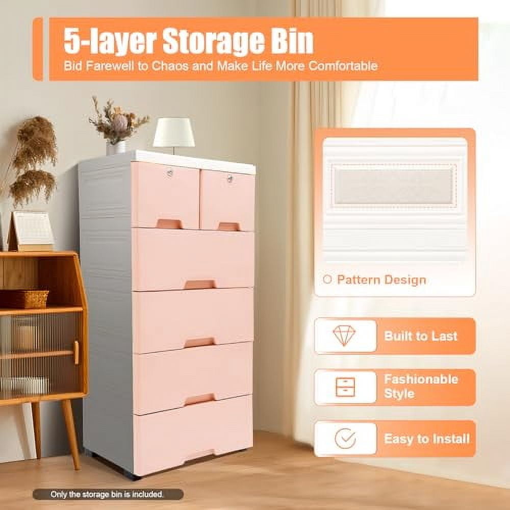 5 Tier Dresser with 6 Drawers, Clothes Storage Organizer with Locks and ...