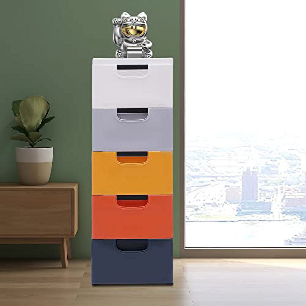 5 Tier Dresser w/ 5 Drawers, Clothes Storage with Wheels Stackable ...