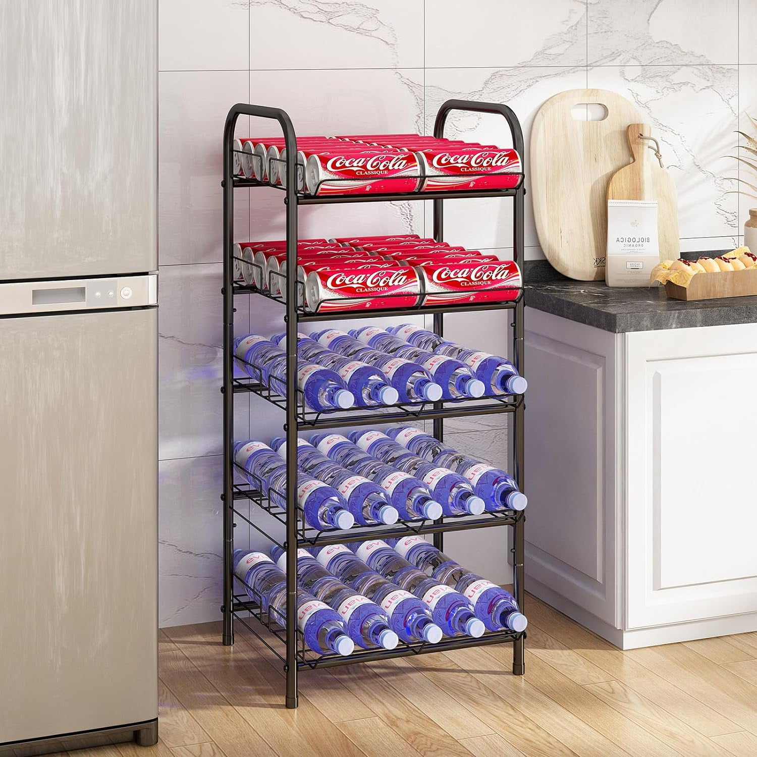 5 Tier Drink Organizer, Water Bottle Organizer, Metal Beverage Can Rack ...