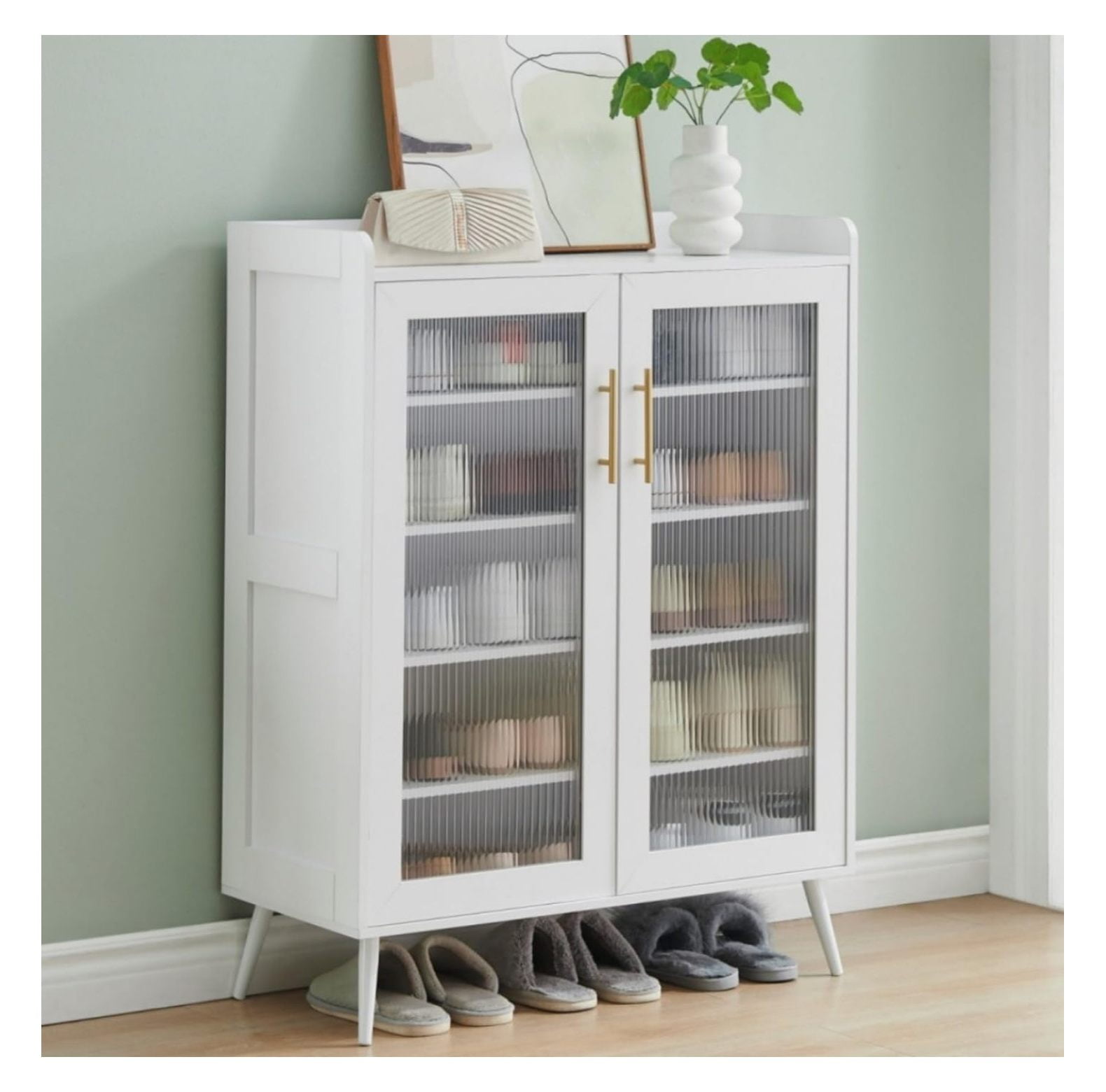 5-Tier Entryway Shoe Storage Cabinet with Glass Doors, Shoe Cabinet ...