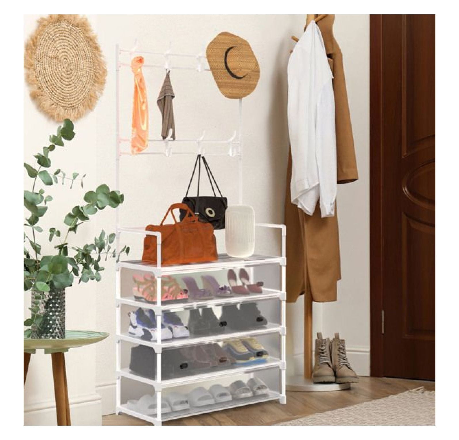 5-Tier Entryway Storage Organizer Dustproof, Hall Tree with Coat Rack ...