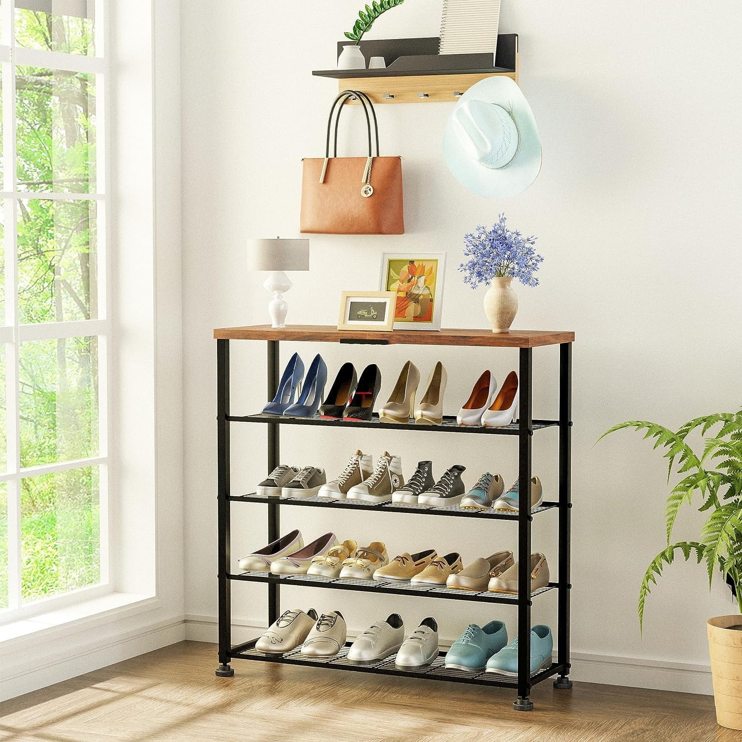 5 Tier Extra Large Shoe Rack with Heavy Duty Casters, Rolling Storage ...