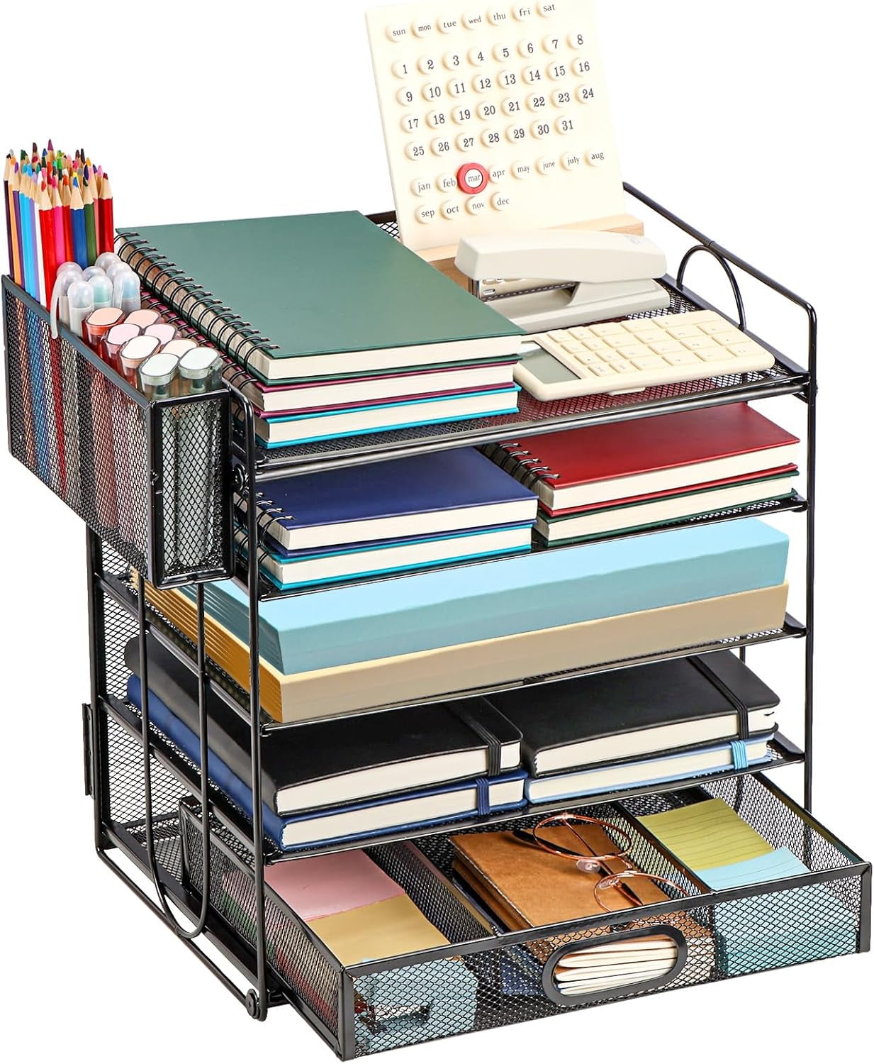 5 Tier File Organizer for Desk, Mesh Desk Organizers with Drawers and ...