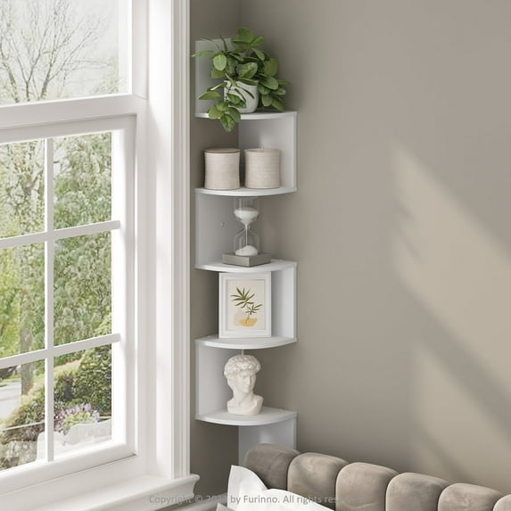 5-Tier Floating Corner Shelf, Wall Mount Shelves for Storage and ...