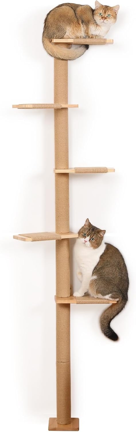 5 Tier Floor to Ceiling Cat Tree Tower with Wall-Mounted Scratching ...