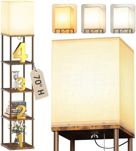 5-Tier Floor Lamp with Shelves, Standing Bookshelf Lamp with 3 Color ...