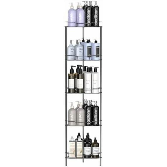 5 Tier Floor Standing Corner Shower Caddy Organizer Shelf with Hooks ...