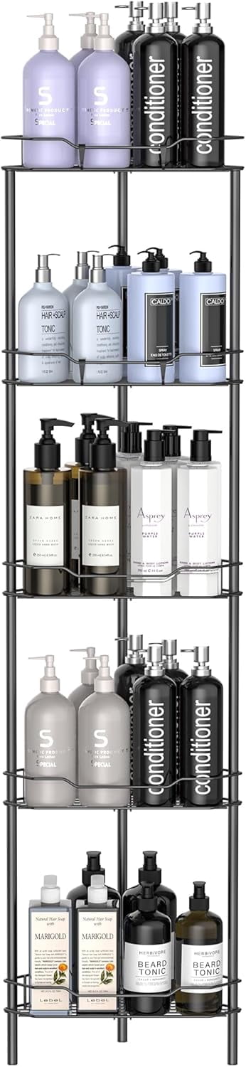 4 Tier Floor Standing Corner Shower Caddy Organizer Shelf with Hooks ...