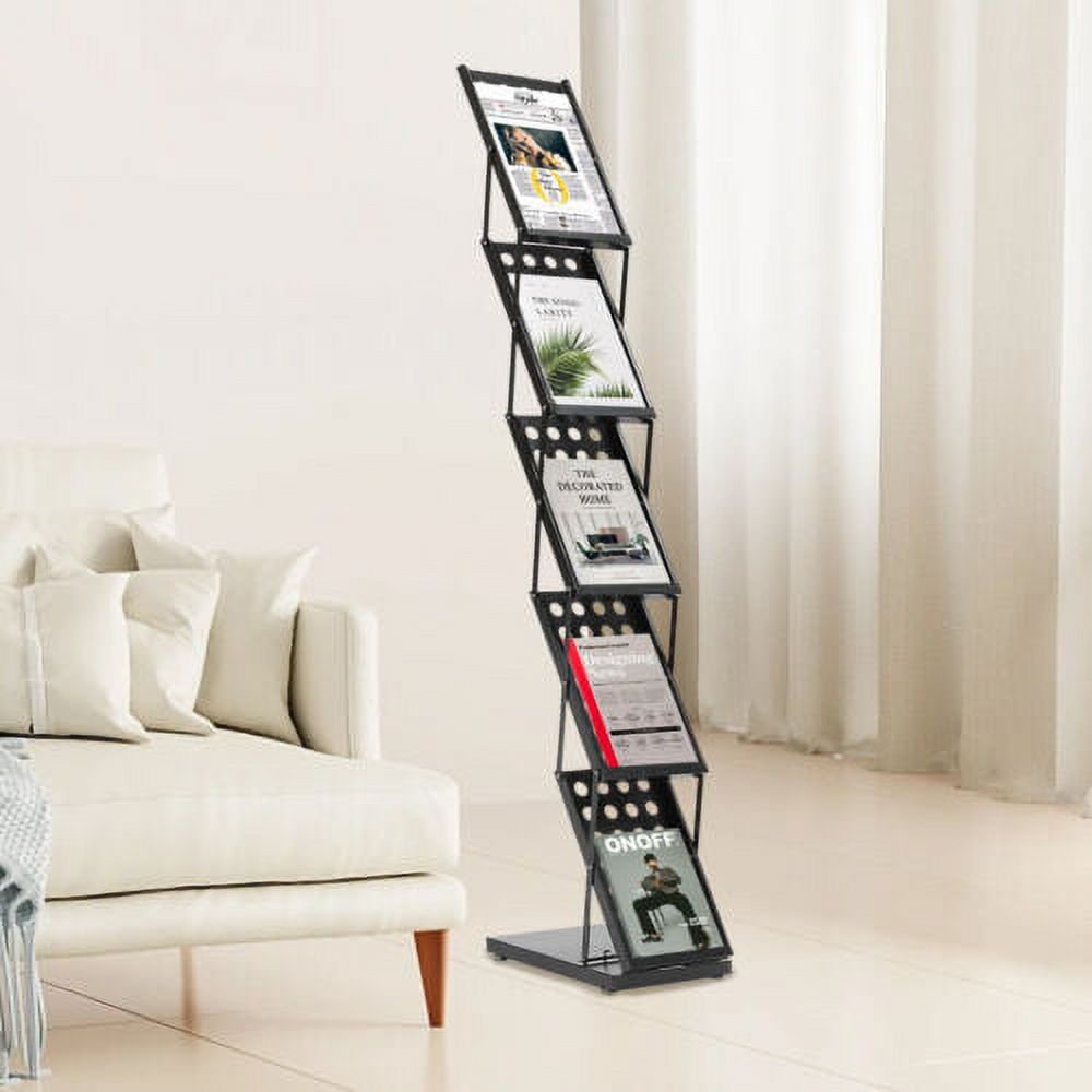 5-Tier Foldable Magazine Newspaper Display Stand Book Storage Rack ...