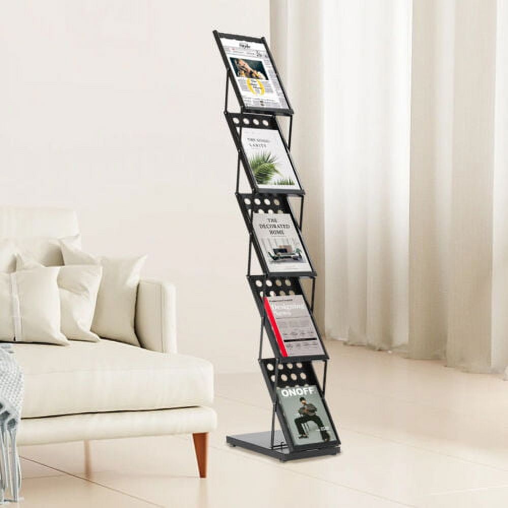 5-Tier Foldable Magazine Newspaper Display Stand Book Storage Rack ...