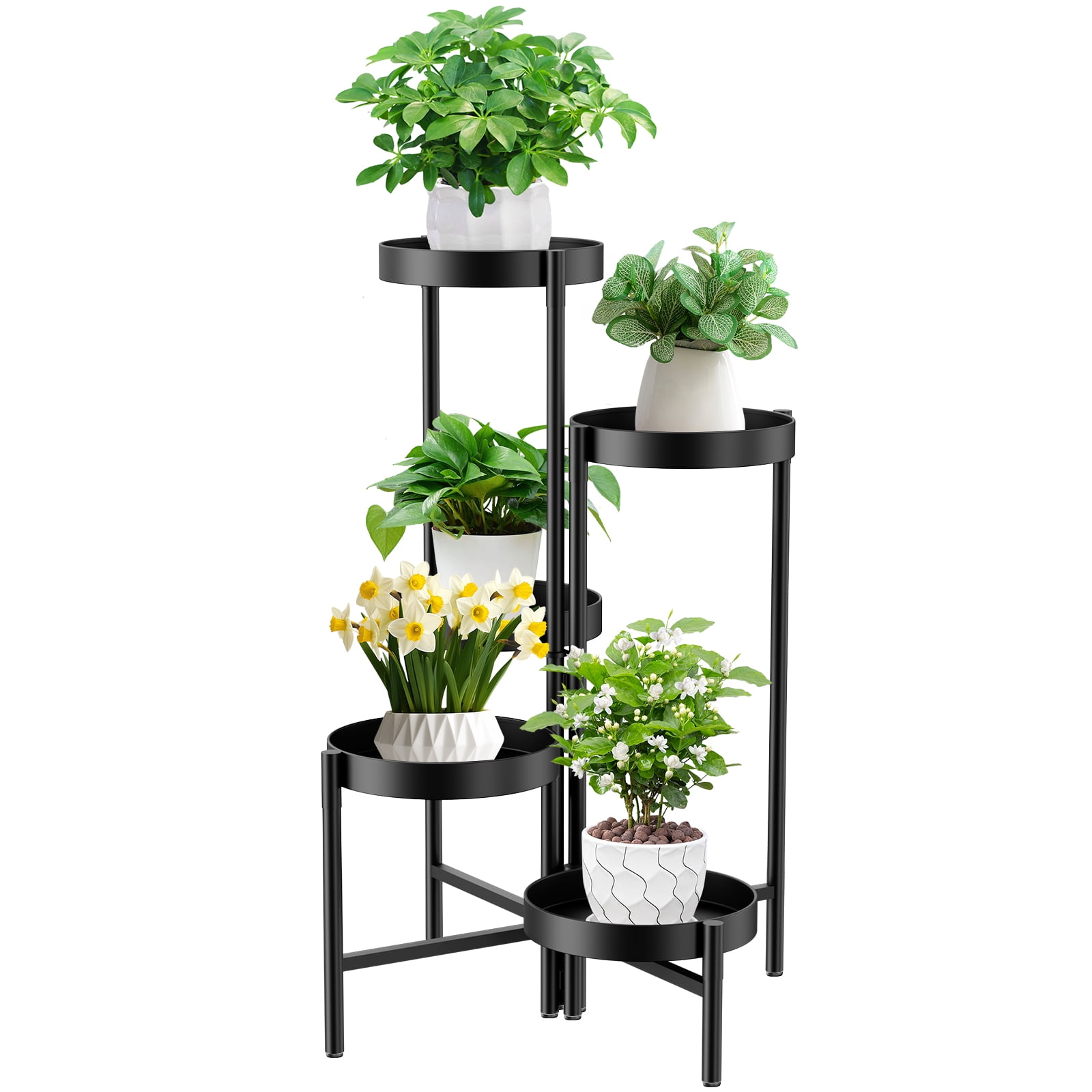 5 Tier Foldable Plant Stand Indoor Metal Flower Storage Rack Shelf for ...