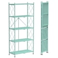 5 Tier Foldable Shelf with Wheels, Portable Carbon Steel No Assembly ...