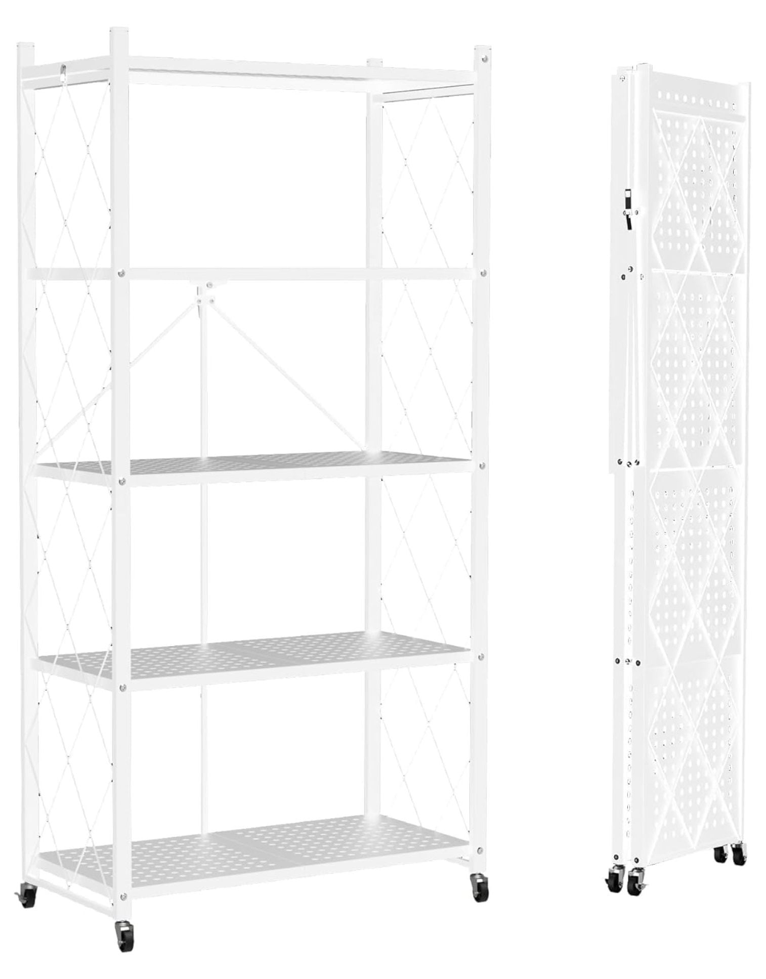 5-Tier Foldable Storage Shelf with Wheels - Metal Collapsible Shelving ...