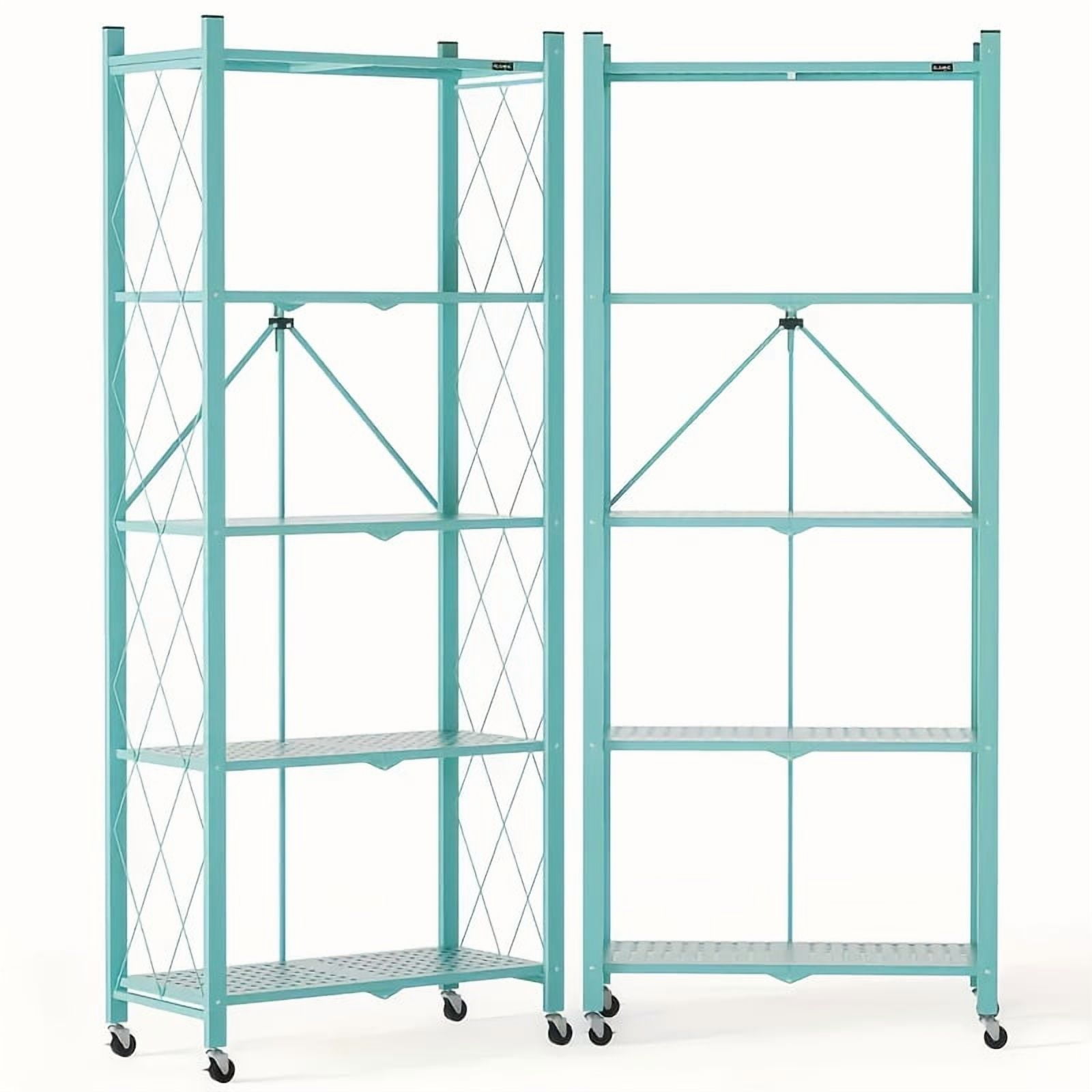 5-Tier Foldable Storage Shelf on Wheels, Steel Metal Collapsible ...