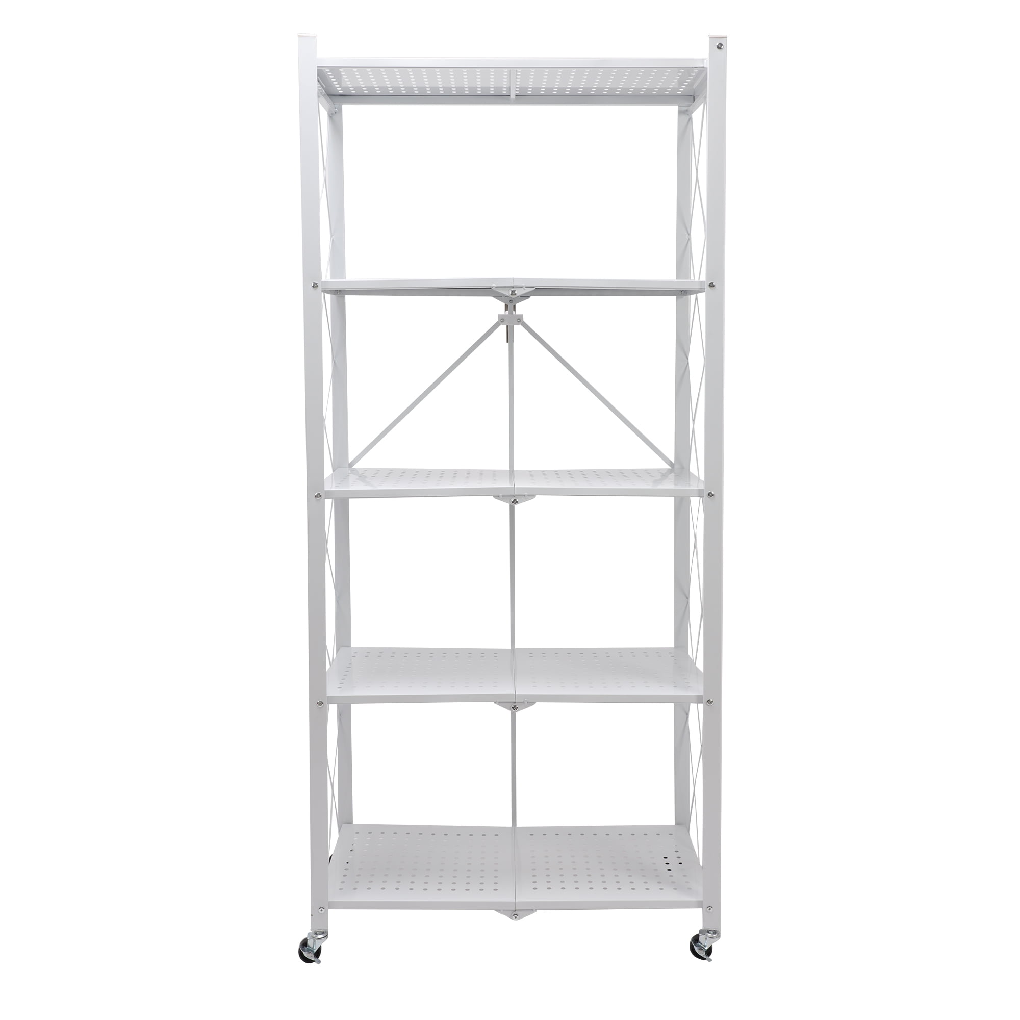 5-Tier Foldable Storage Shelf with Wheels Metal Collapsible Shelving ...