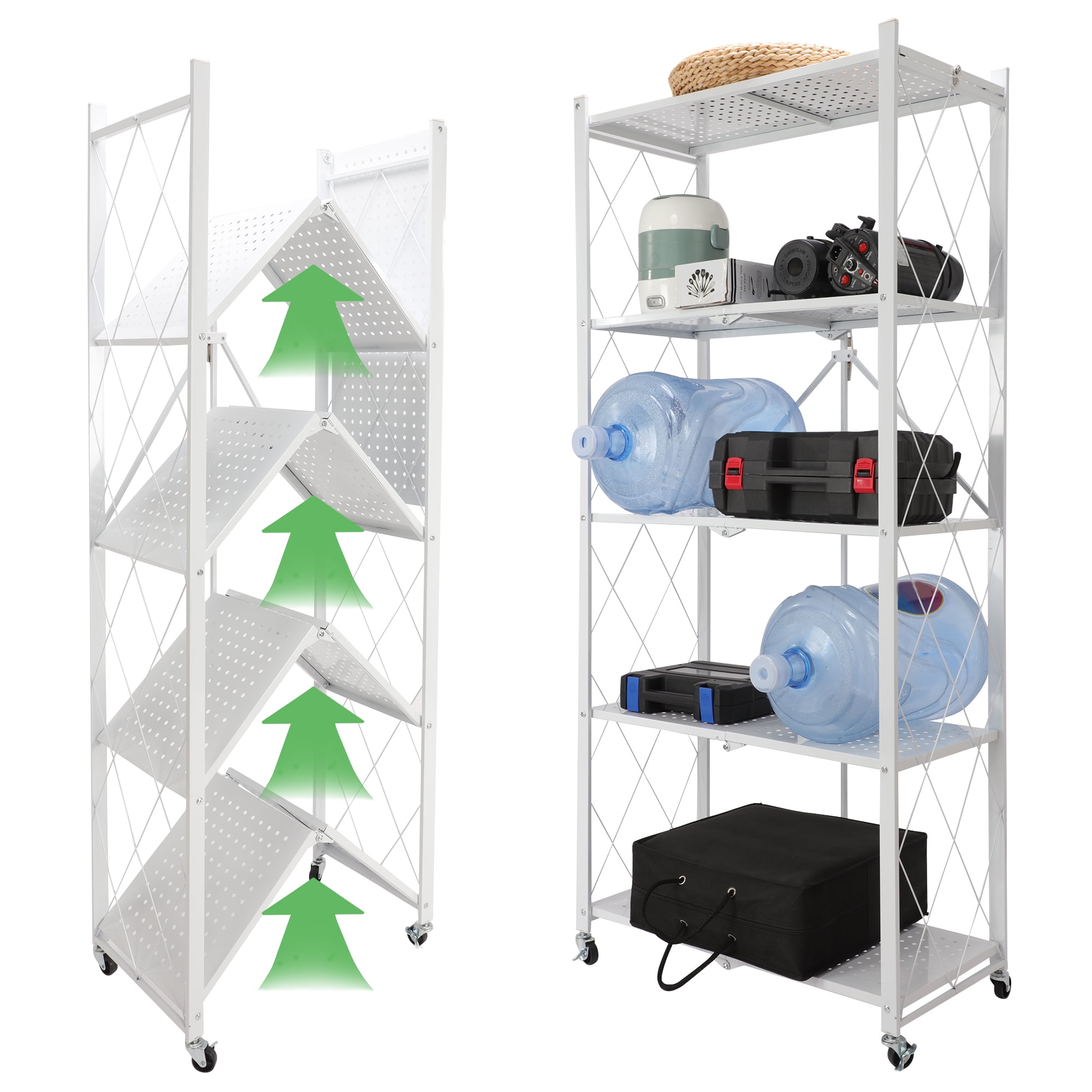 5 Tier Foldable Storage Shelves Pantry Shelf Collapsible Storage Rack ...