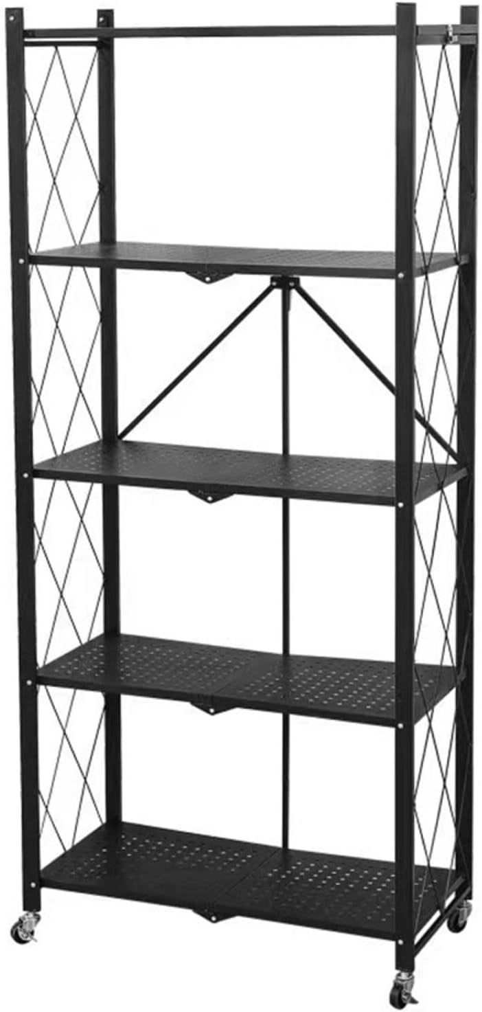 5 Tier Foldable Storage Shelves with Wheels,Collapsible Shelving Unit ...
