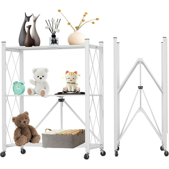 5-Tier Foldable Storage Shelves with Wheels Folding Metal Shelf Unit ...