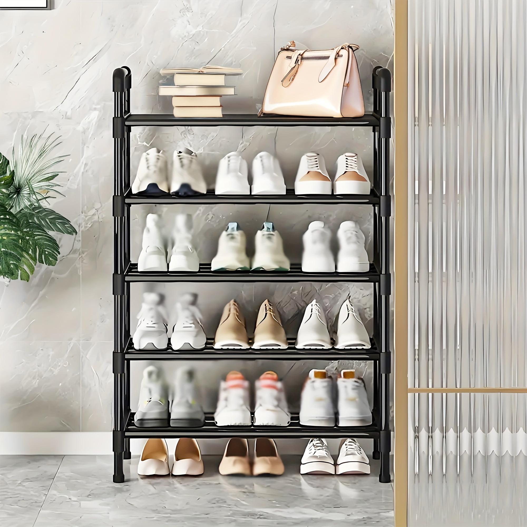 5-Tier Freestanding Metal Shoe Rack - Space Saving, Easy to Assemble ...