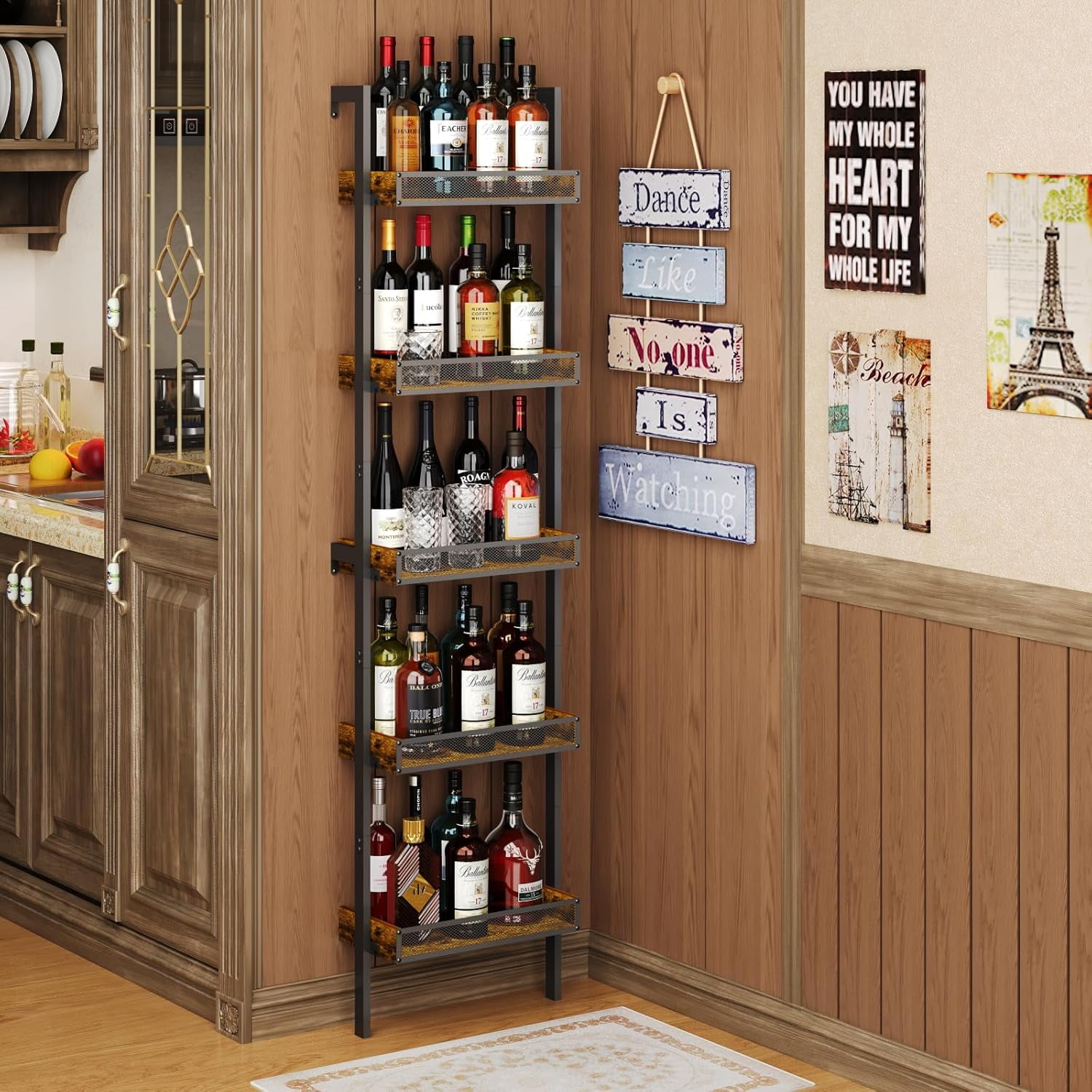 5-Tier Freestanding Wine Racks: 50 Bottles Wine Rack Shelf Wall Mounted with Fences, Wines ...