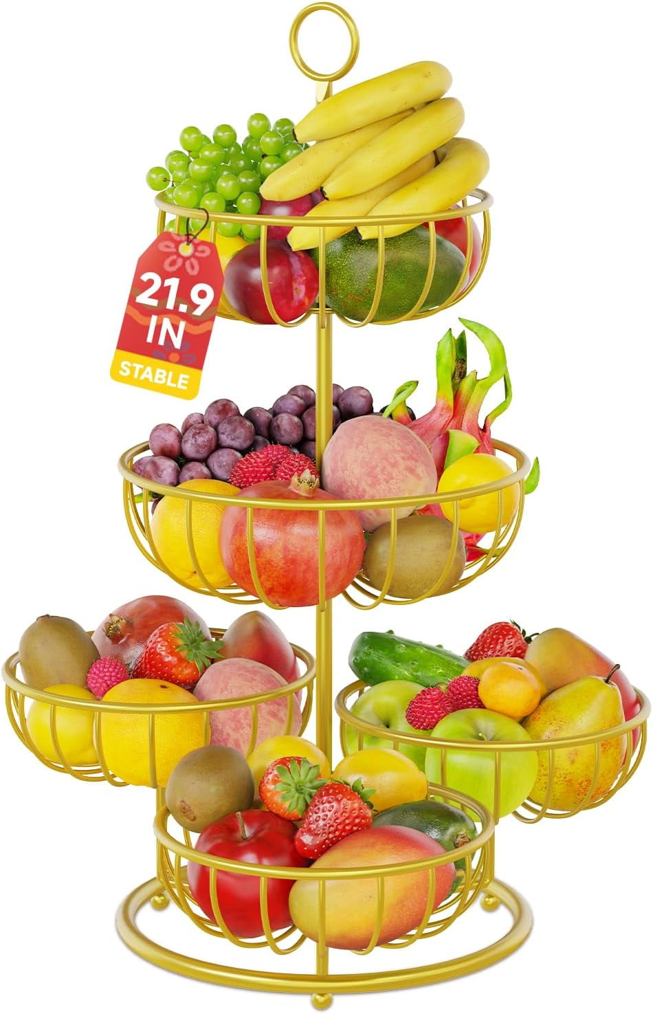 5 Tier Fruit Basket Stand for Kitchen Counter, Tall Tiered Fruit Bowl Organizer for Dining Table ...