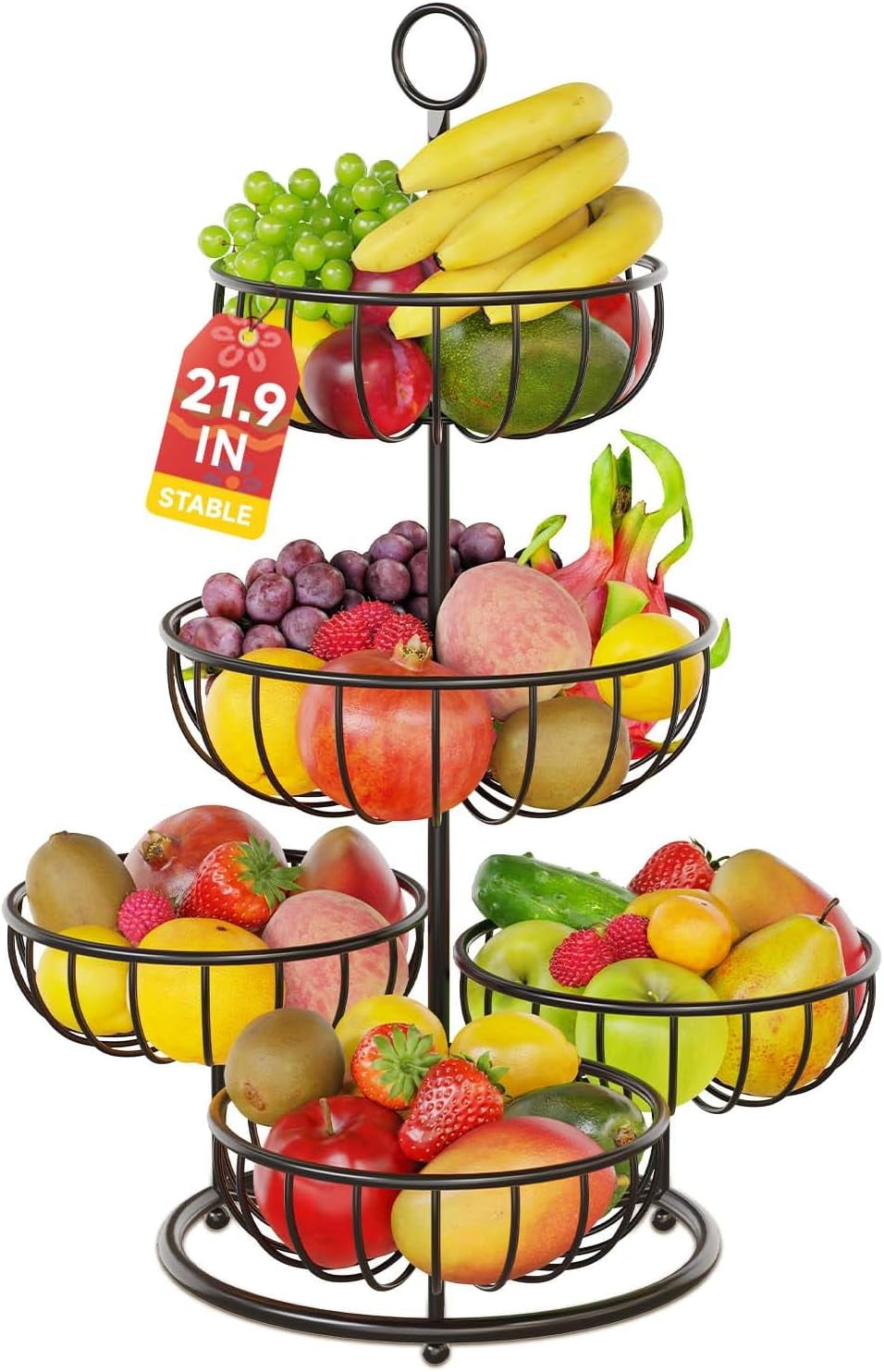5 Tier Fruit Basket Stand for Kitchen Counter, Tall Tiered Fruit Bowl Organizer for Dining Table ...