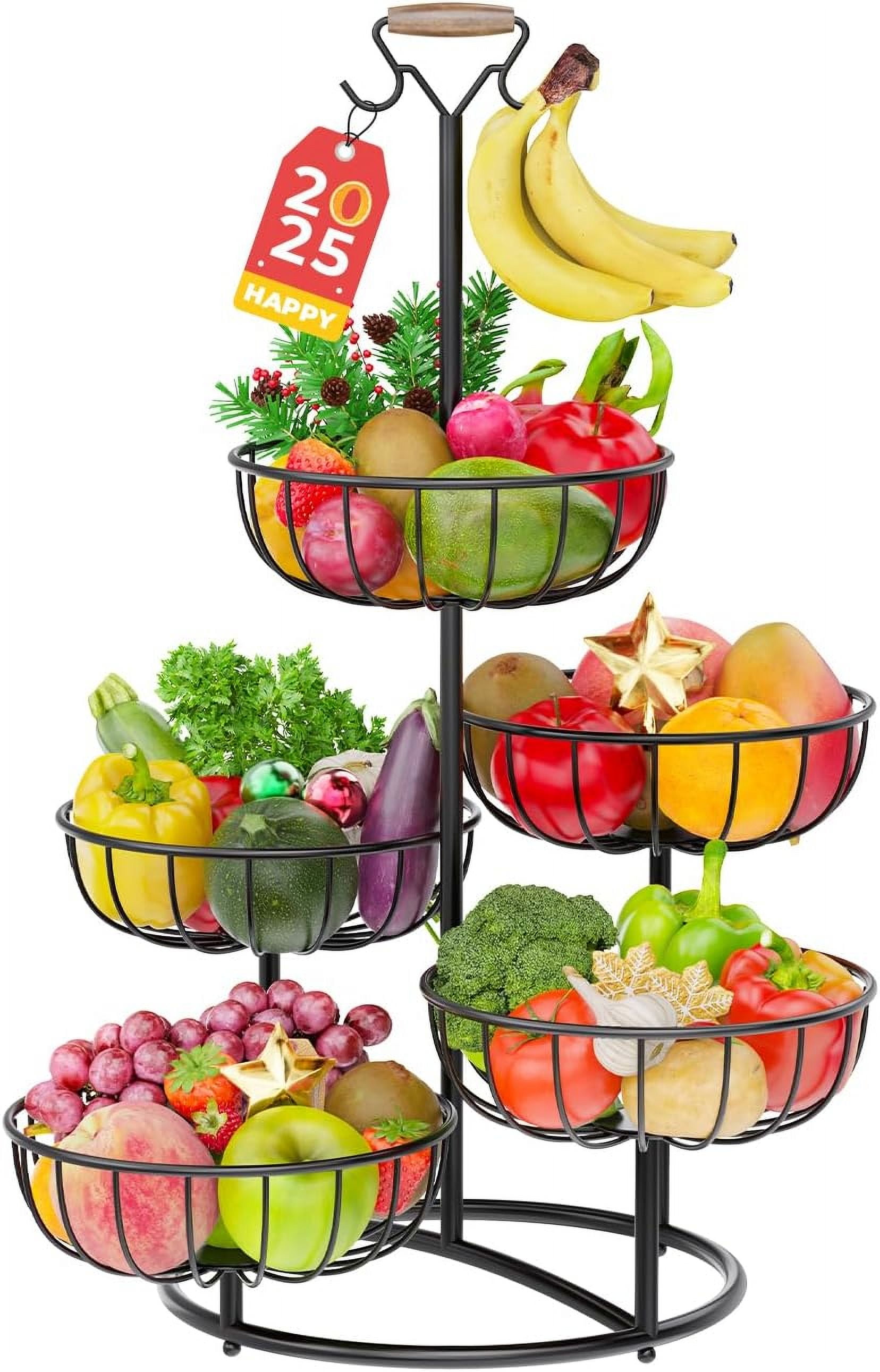 5 Tier Fruit Basket Tower Stand with Banana Hanger for Kitchen Counter ...