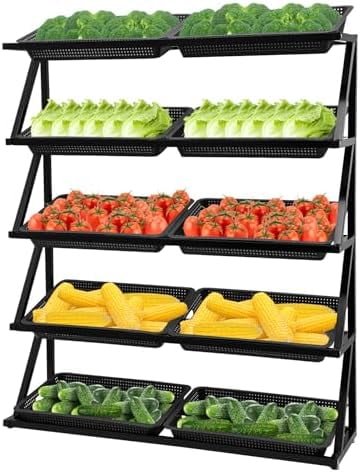 5 Tier Fruit Vegetable Basket Stand Market Retail Display Rack,Shelf ...